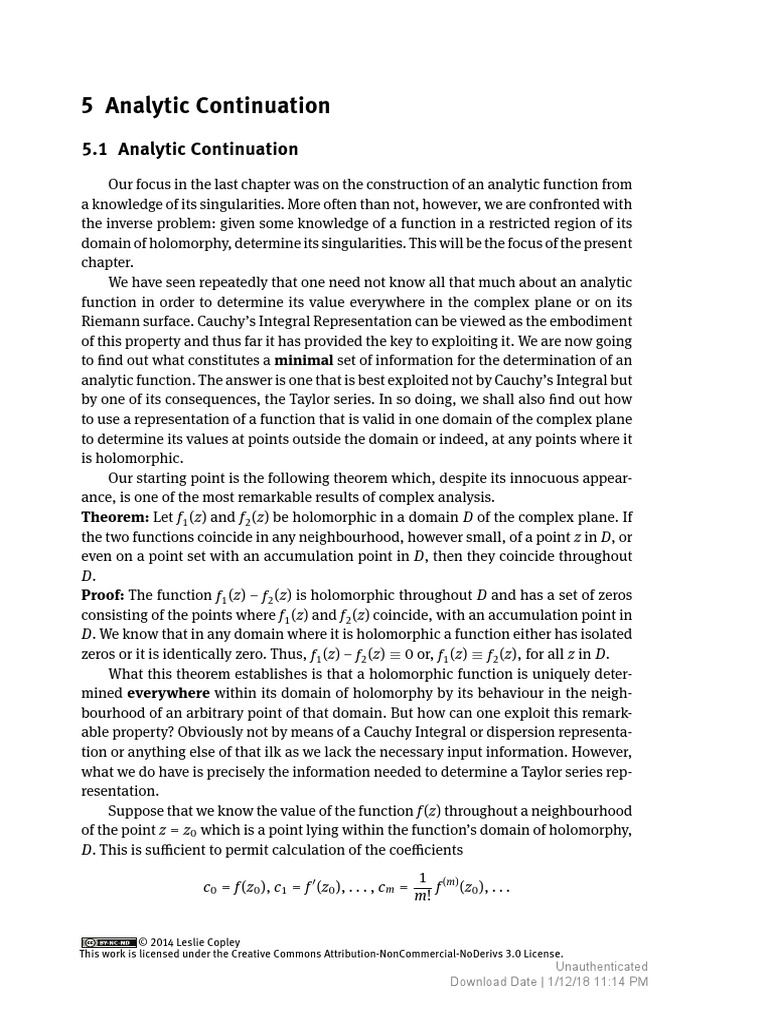 5 Analytic Continuation | PDF | Holomorphic Function | Integral