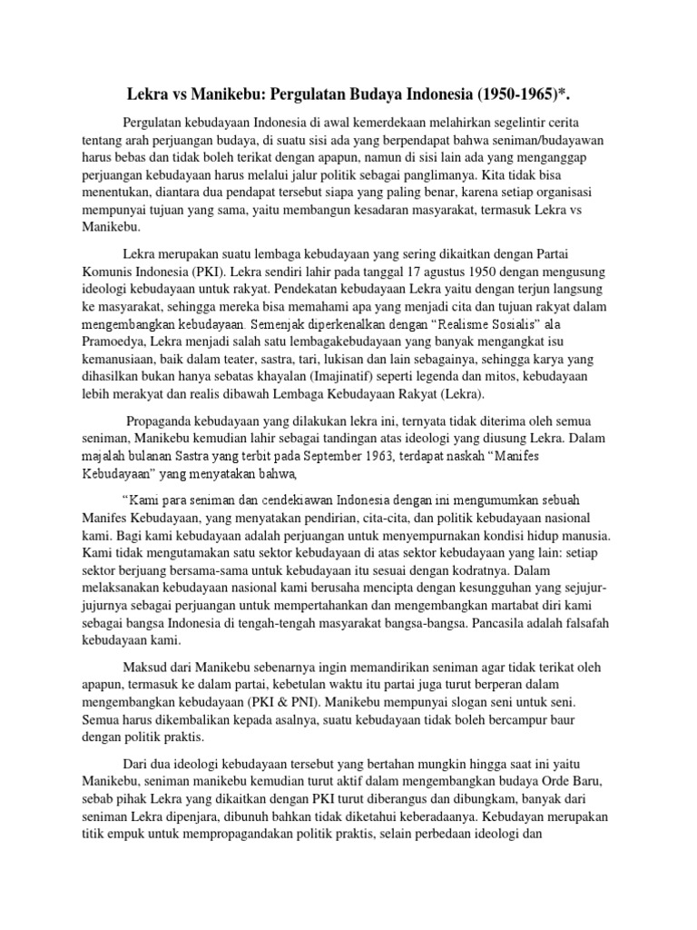 Pergulatan Budaya: Lekra vs Manikebu | PDF | Ilmu Sosial | Sejarah