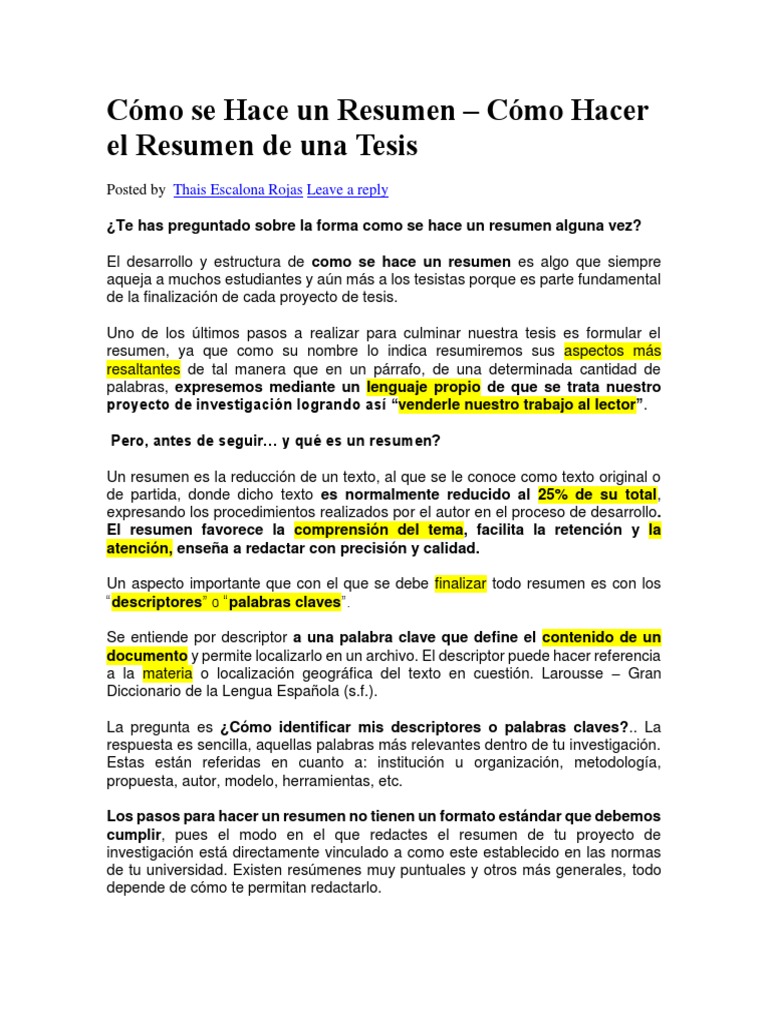 Cómo Se Hace Un Resumen | PDF | Php | Turismo