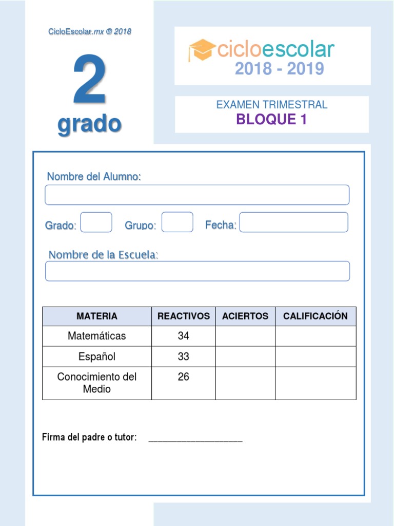 Examen Trimestral Segundo Grado BLOQUE1 2018-2019 | PDF | Ocio