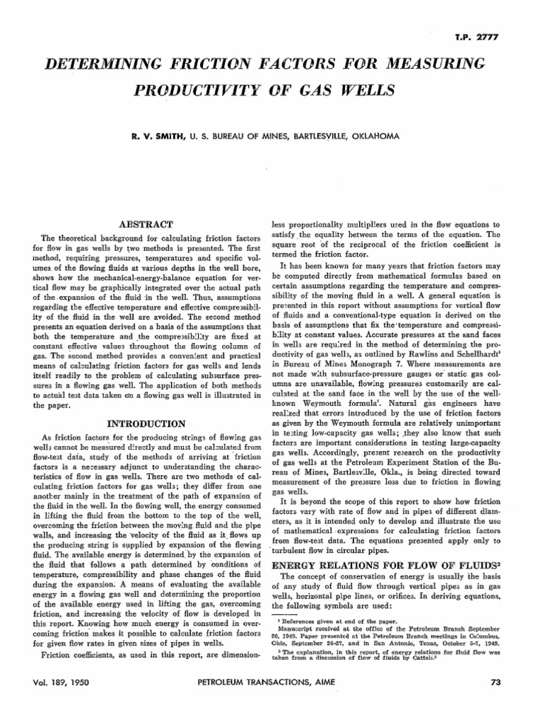 Determining Friction Factors For Measuring Productivity of Gas Wells ...