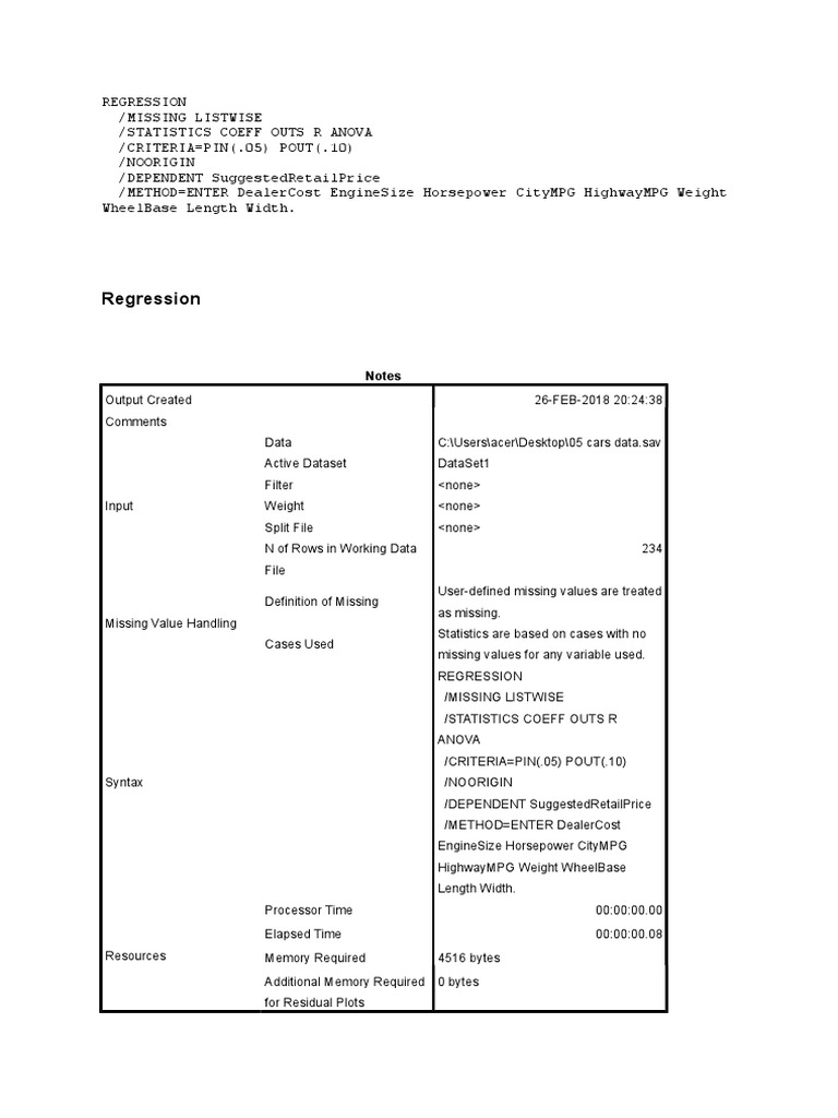 Output | PDF | Errors And Residuals | Regression Analysis