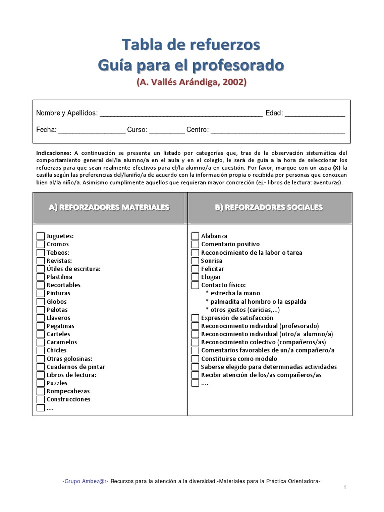 Tabla de Refuerzos PDF | PDF | Ocio