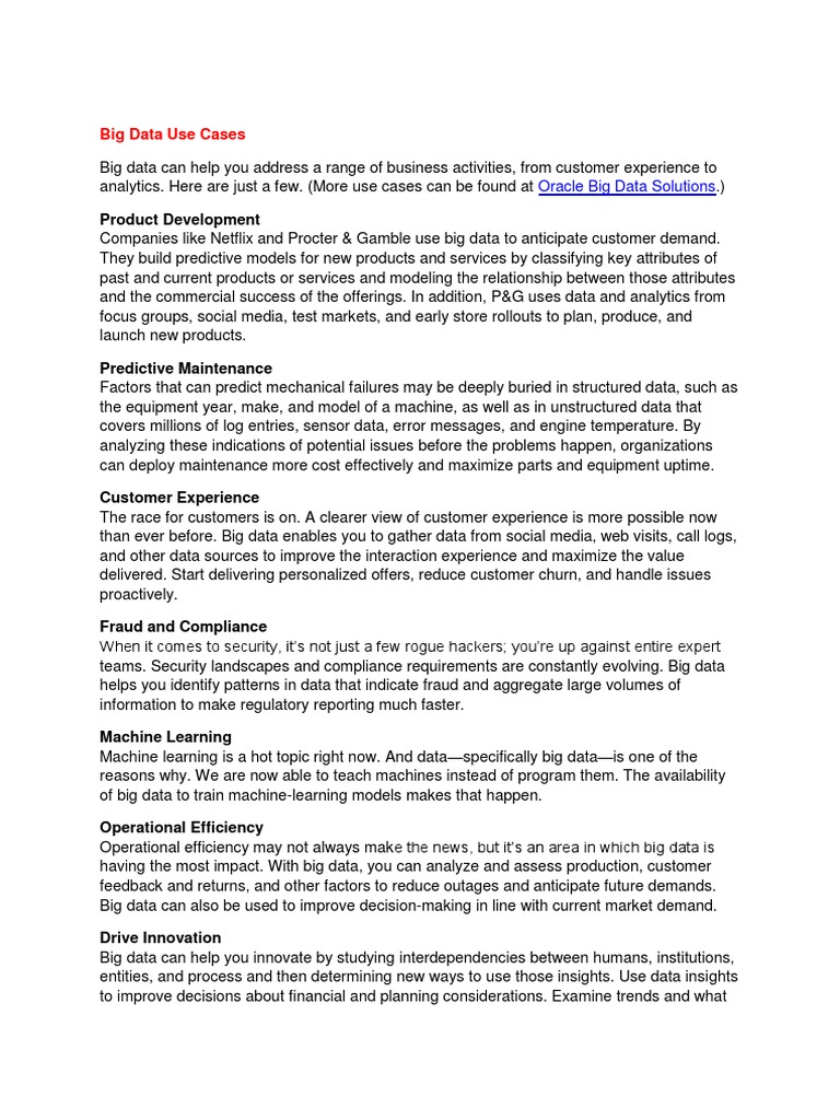 Big Data Use Cases: Product Development | PDF | Apache Hadoop | Big Data