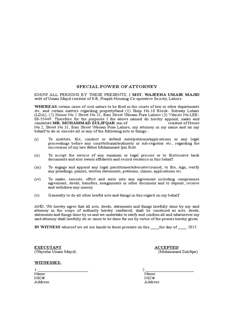 Special Power of Attorney.doc | Lawyer | Deed