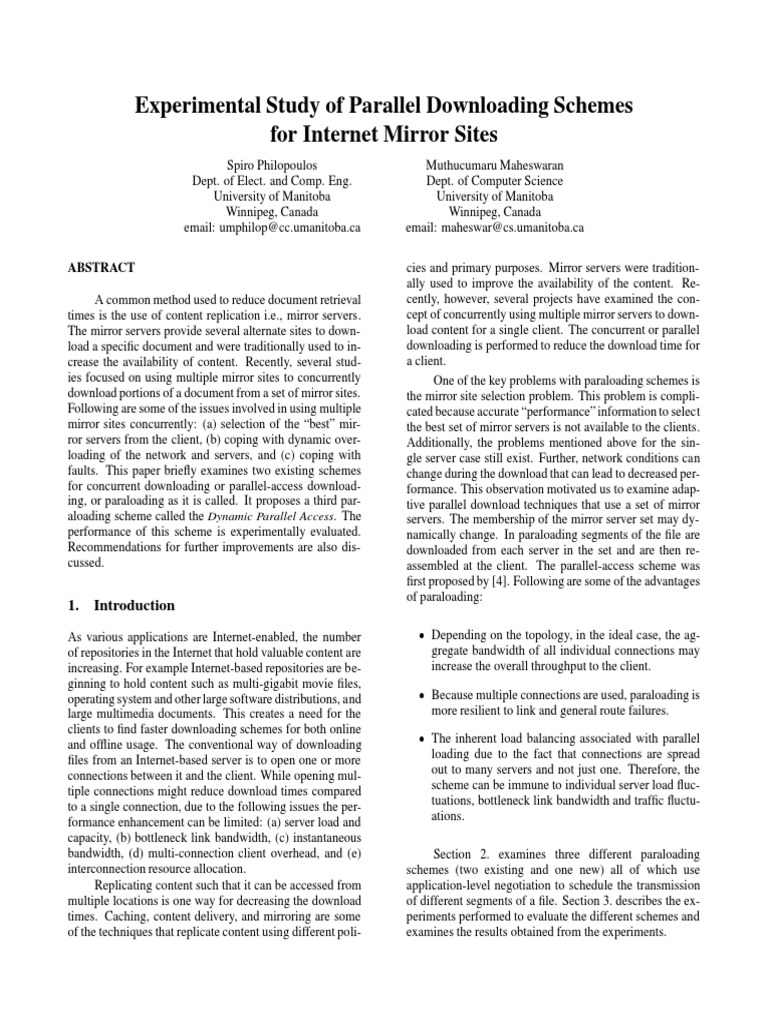 Experimental Study of Parallel Downloading Schemes For Internet Mirror ...
