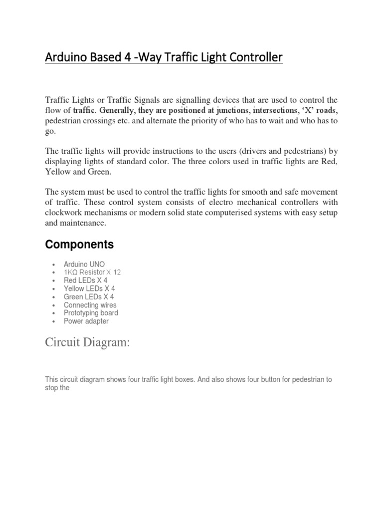 Arduino Based 4 - Way Traffic Light Controller: Circuit Diagram | PDF ...