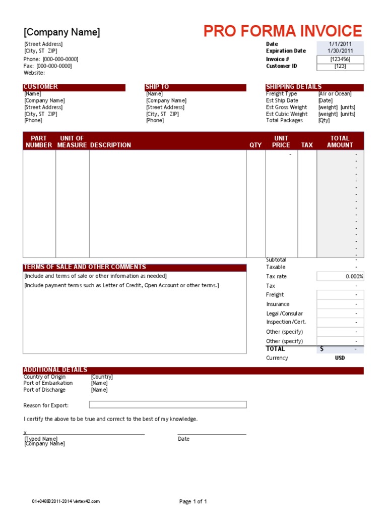 Pro Forma Invoice Template Example | PDF | Pro Forma | Payments