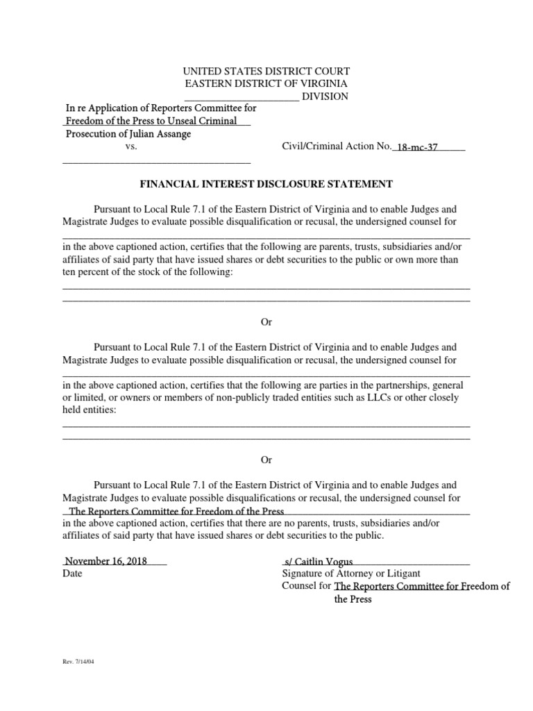 Financial Interest Disclosure Statement | PDF | Judicial ...