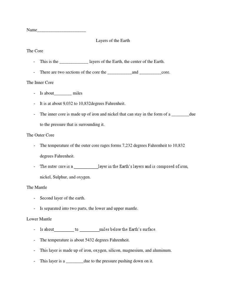 Layers of The Earth Worksheet | PDF