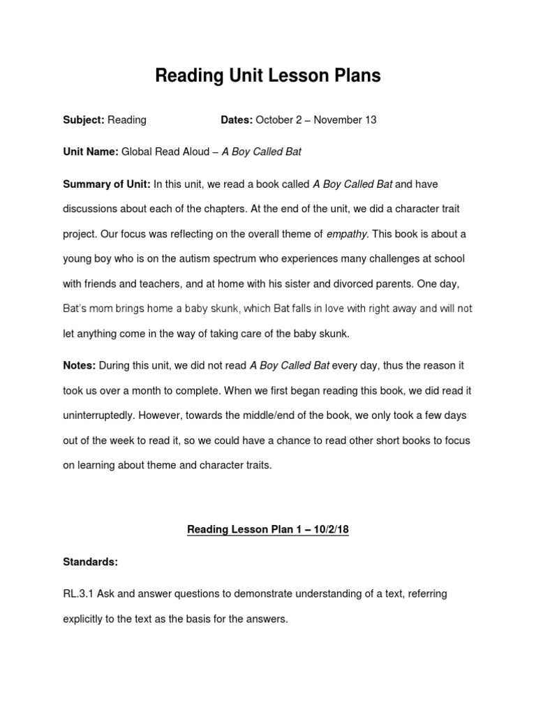 Reading Unit Lesson Plans | PDF | Question | Lesson Plan