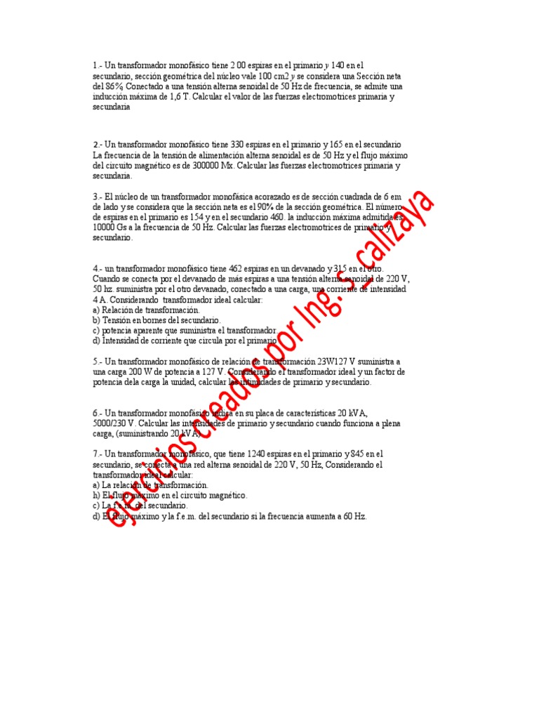 Ejercicios de Trafos y Circuitos | PDF | Transformador | Inductor