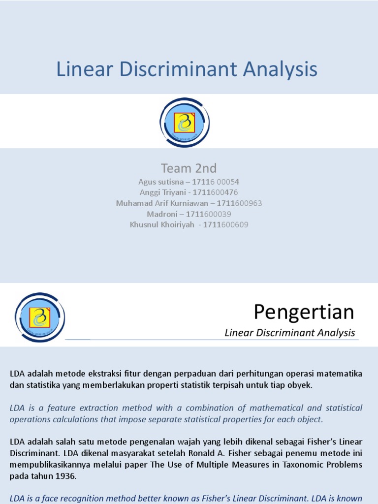 Linear Discriminant Analysis | PDF | Nilai Eigen dan Vektor Eigen | Analisis Komponen Utama