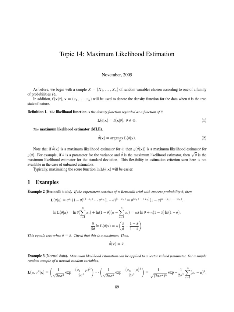 Topic 14: Maximum Likelihood Estimation: 1 Examples | PDF | Estimator | Errors And Residuals
