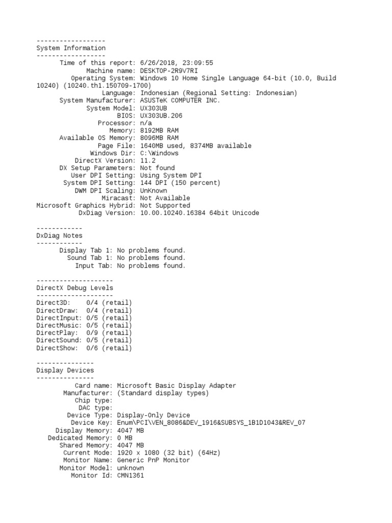 DX Diag | Download Free PDF | Device Driver | Usb