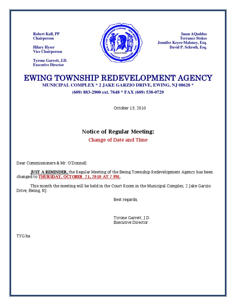 10-21-10 Notice of MTG Re Change of Date and Time | PDF