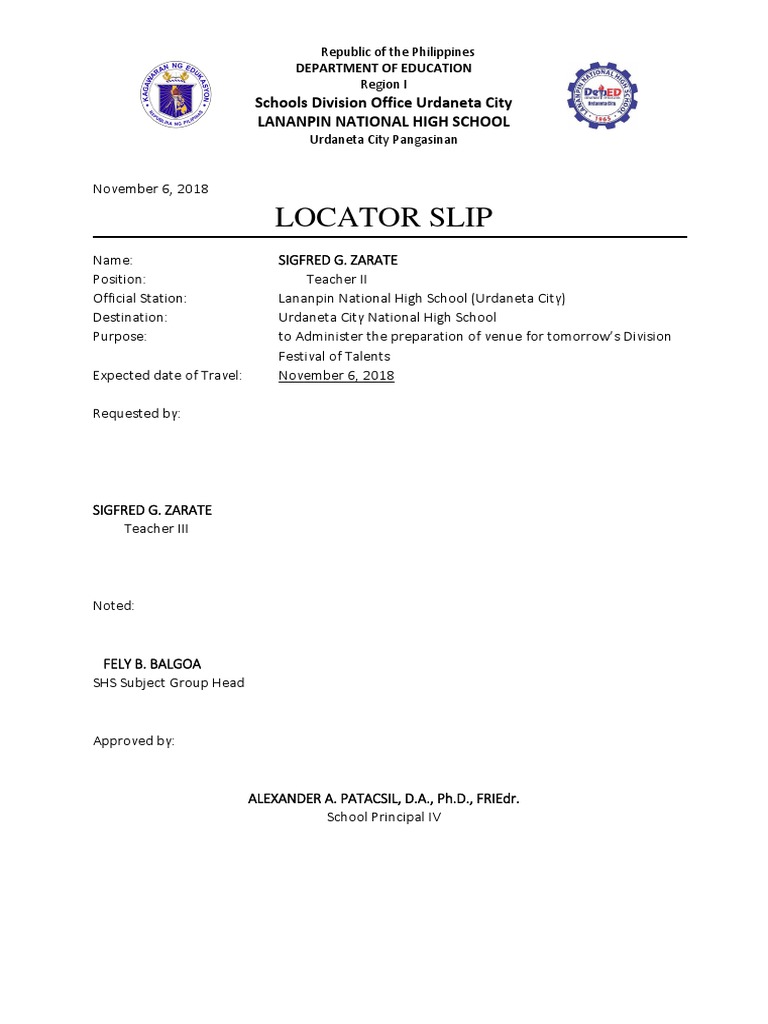 Locator Slip: Schools Division Office Urdaneta City Lananpin National ...