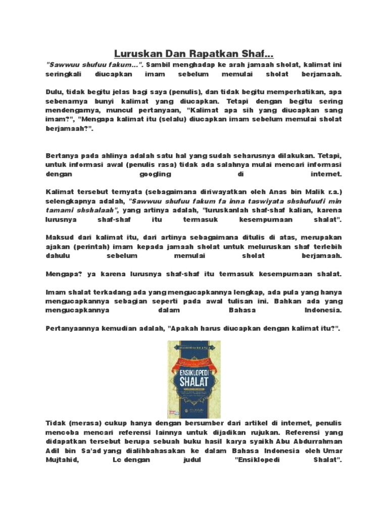 Perintah Untuk Luruskan Dan Rapatkan Shaf | PDF