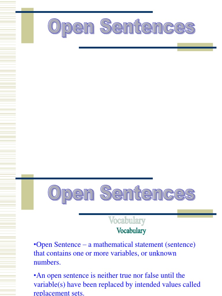 Understanding Open Sentences, Equations, Inequalities, and Solution ...