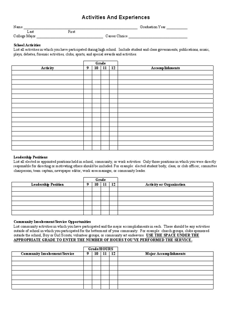 Extracurricular Activities Worksheet | PDF | Leadership | Behavior ...
