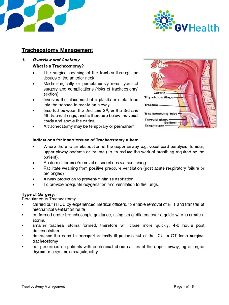 Tracheostomy Management: 1. Overview and Anatomy | PDF | Respiratory ...