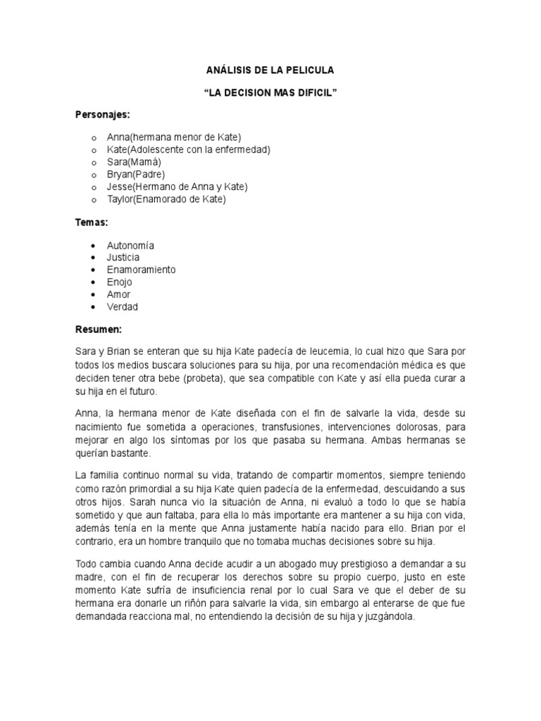 ANÁLISIS de LA PELICULA La Decision Mas Dificil | PDF ANÁLISIS de LA PELICULA La Decision Mas Dificil | PDF