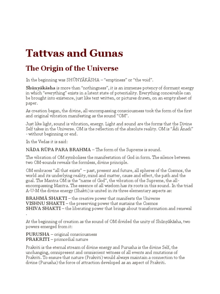 The Origin of the Universe and Tattvas and Gunas | PDF | Ātman ...
