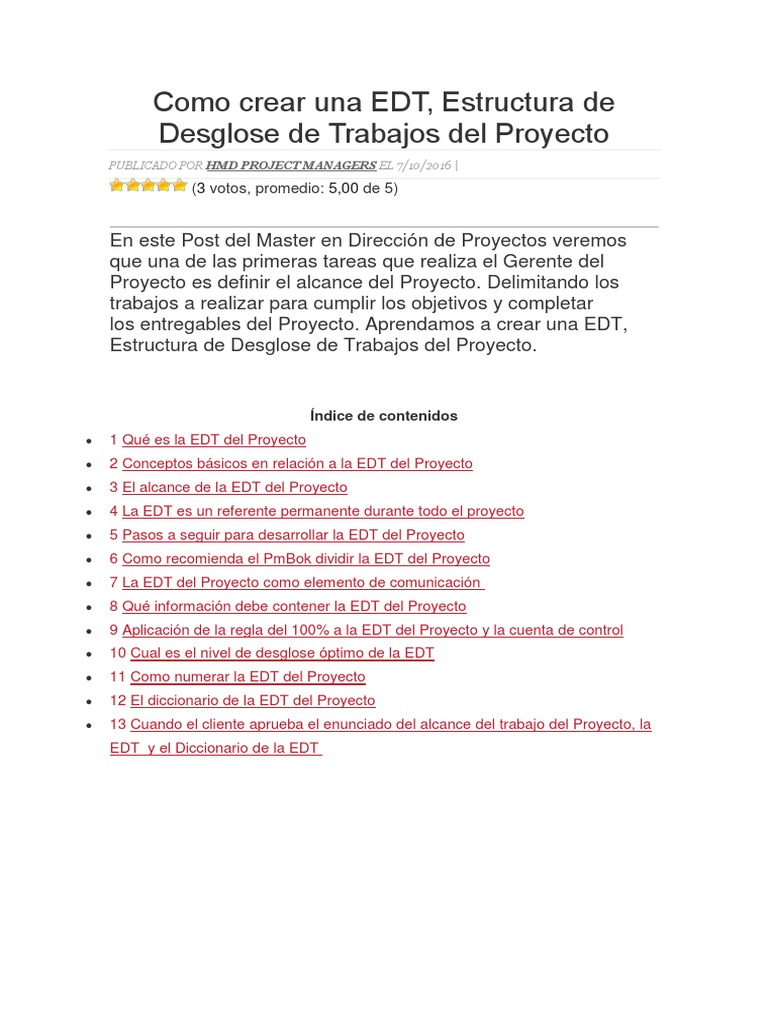 Como Crear Una EDT | PDF | Presupuesto | Planificación