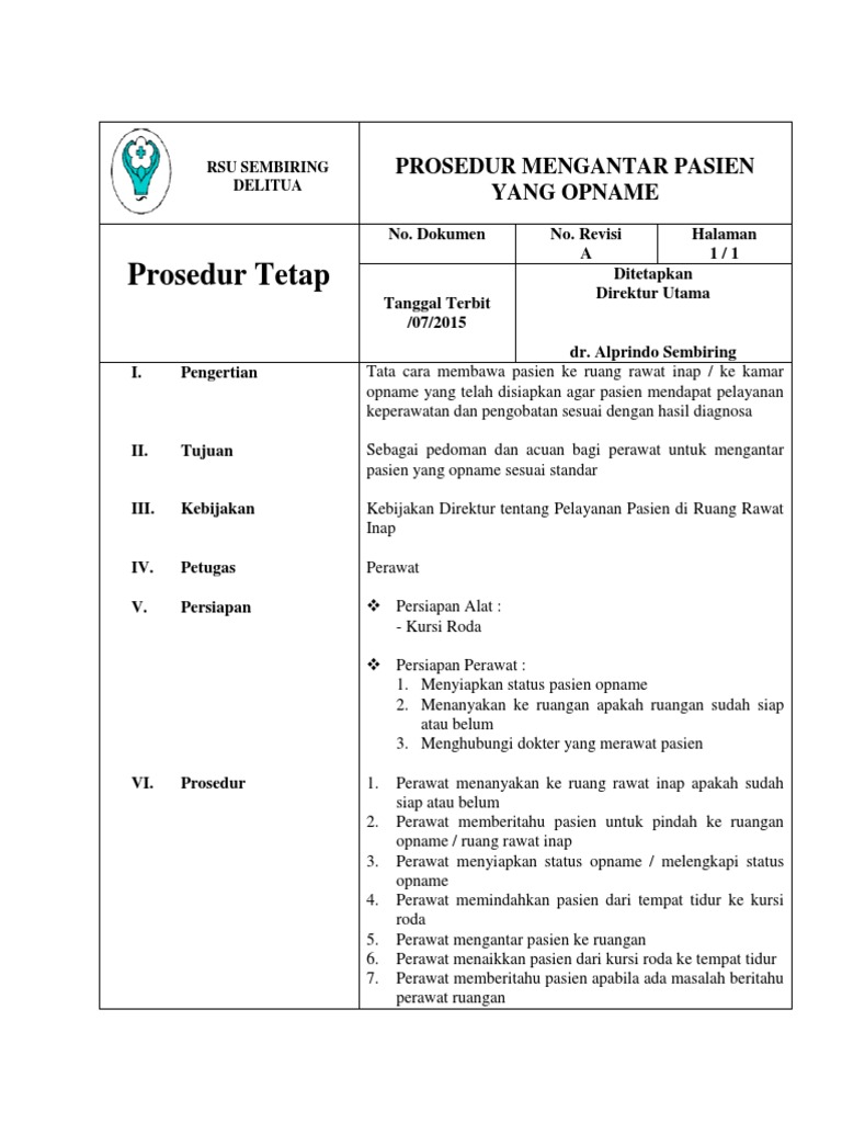 Prosedur Pengantaran Pasien Opname | PDF