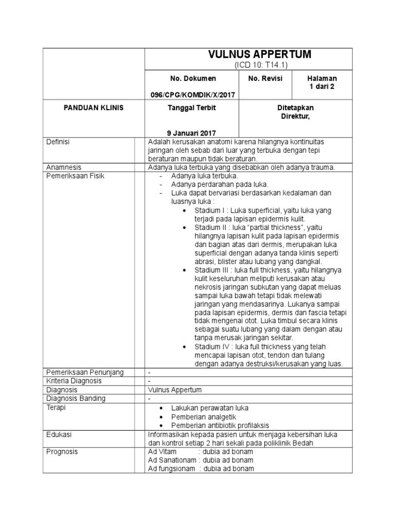 Panduan Klinis Vulnus Appertum | PDF