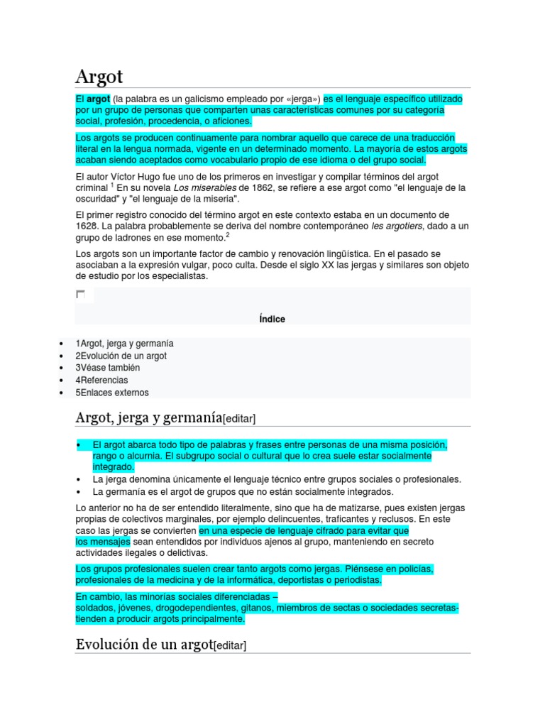 Argot | PDF | Idiomas | Artes del lenguaje y disciplina