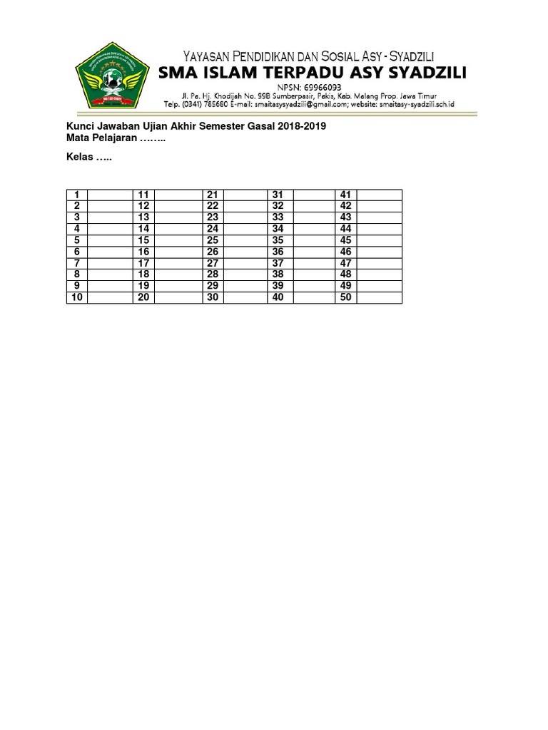 Format Kunci Jawaban | PDF