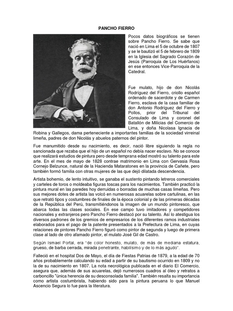 Biografía de Pancho Fierro, pintor peruano | PDF | Pinturas | Artes ...