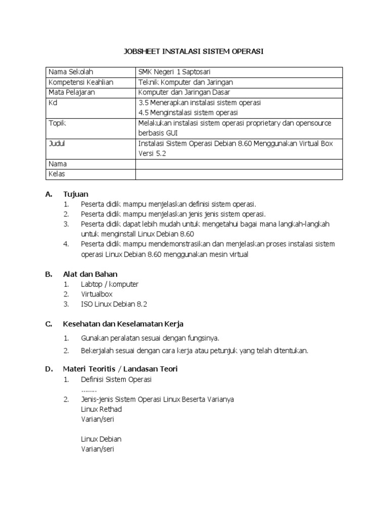 Jobsheet Instalasi Sistem Operasi Linux Gui | PDF