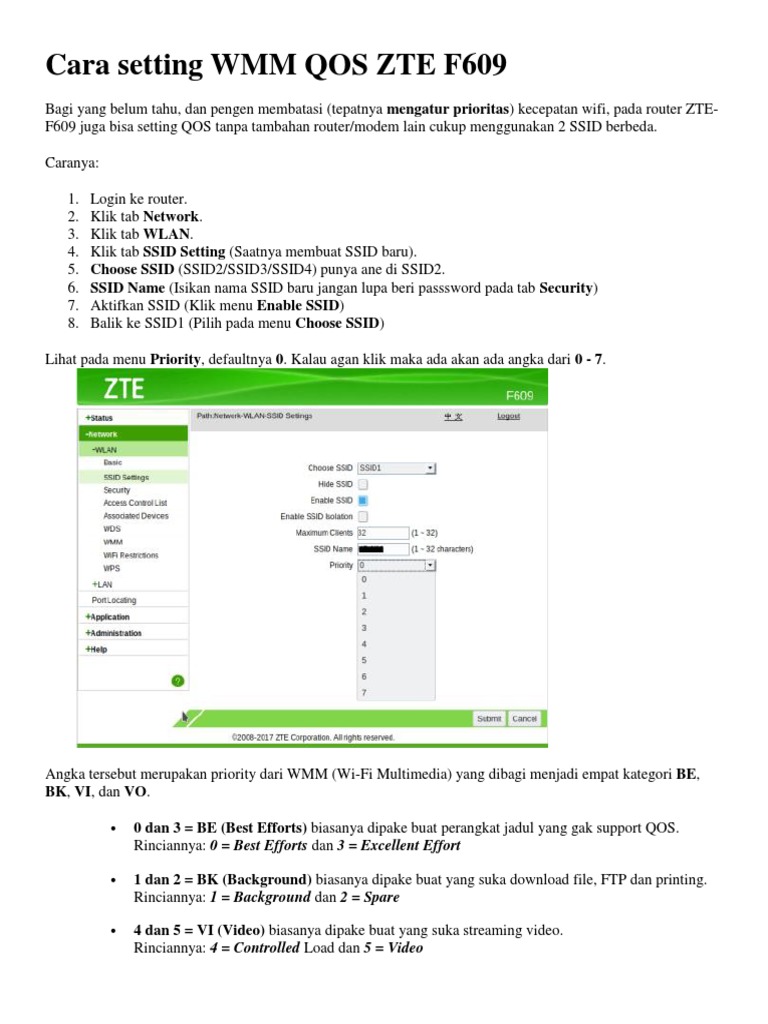 Cara Setting WMM Qos Zte f609 | PDF