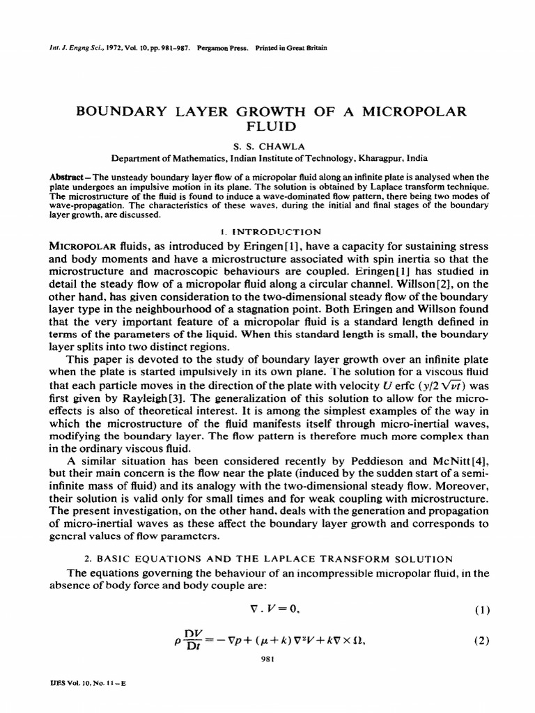 Boundary Layer Growth of A Micropolar Fluid | PDF | Boundary Layer | Fluid Dynamics