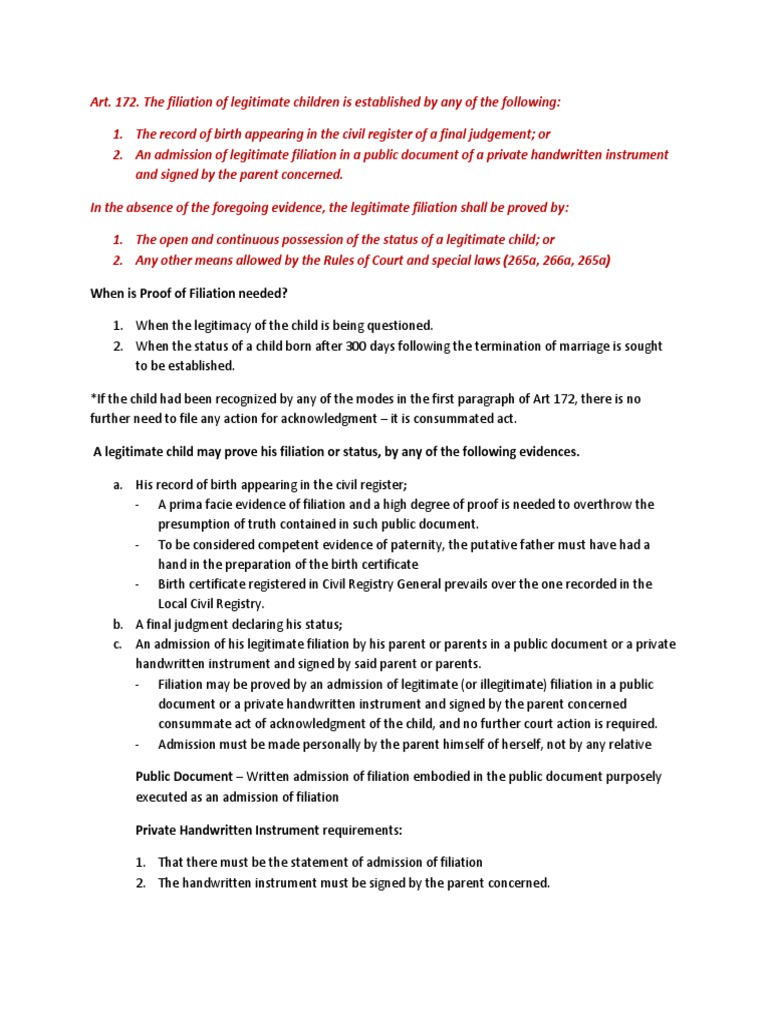 When Is Proof of Filiation Needed? | PDF | Legitimacy (Family Law ...