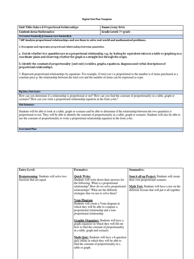Digital Unit Plan Template Updated | PDF | Ratio | Equations