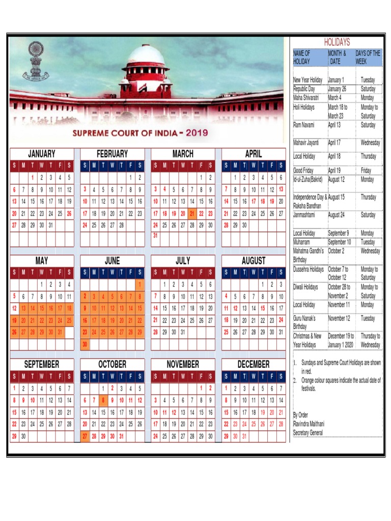 Supreme Court Calendar 2019 | PDF