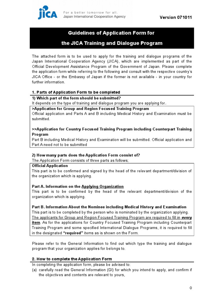 Guidelines of Application Form For The JICA Training and Dialogue ...