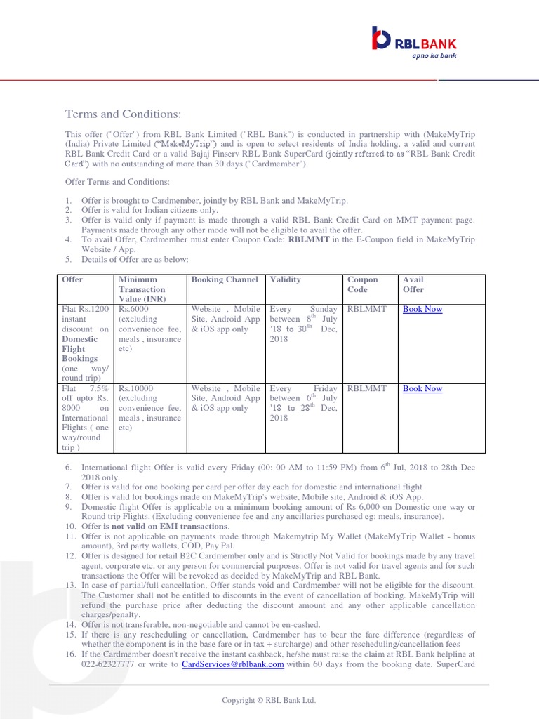 Terms MMT Offer March 18 | PDF | Fee | Credit Card