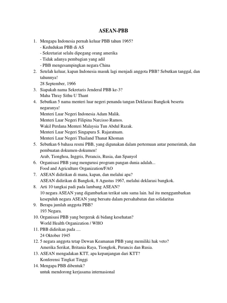 PRAMUKA Asean PBB (Soal) | PDF