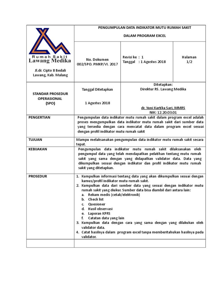 SPO Pengumpulan Data Indikator Mutu | PDF
