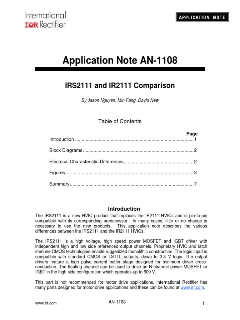 Application Note AN-1108: IRS2111 and IR2111 Comparison | PDF | Field ...