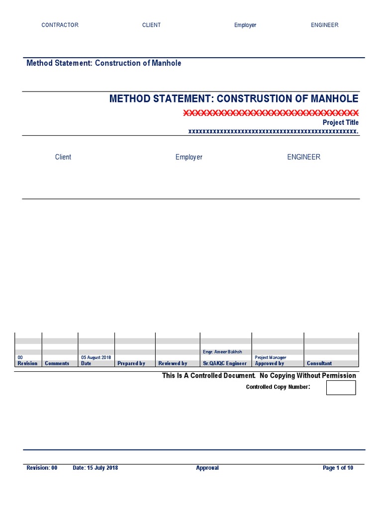 XXXXXXXXXXXXXXXXXXXXXXXXXXXXXX: Method Statement: Construstion of Manhole | PDF | Concrete ...