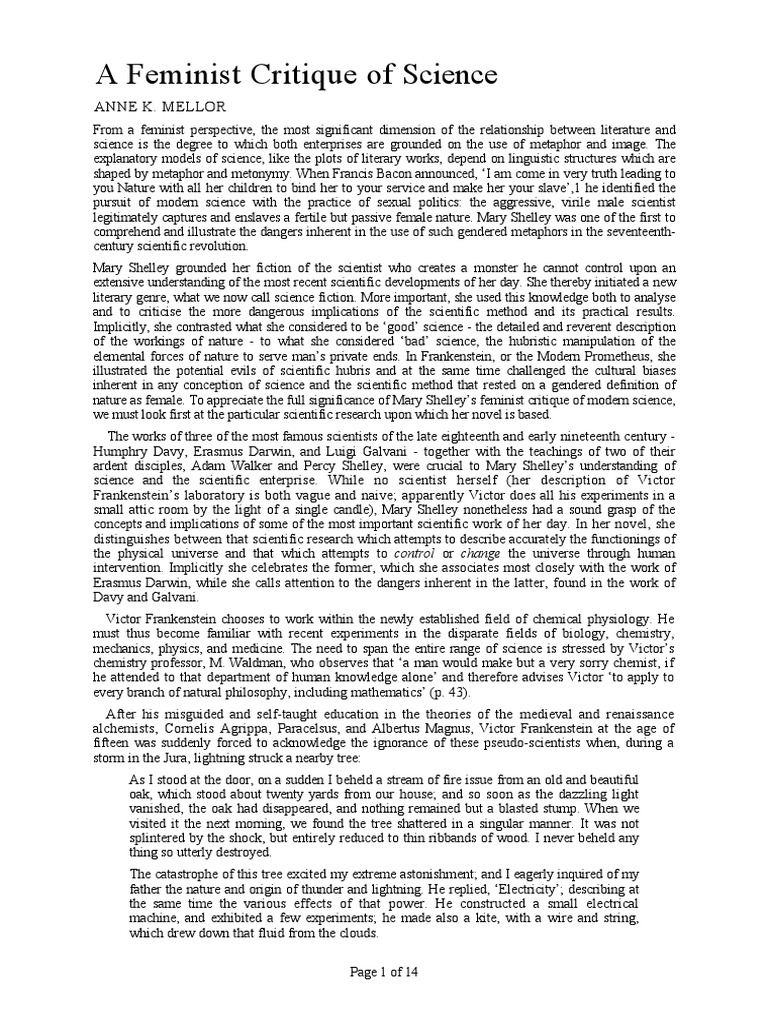 A Feminism Critique of Science | PDF | Frankenstein | Mary Shelley