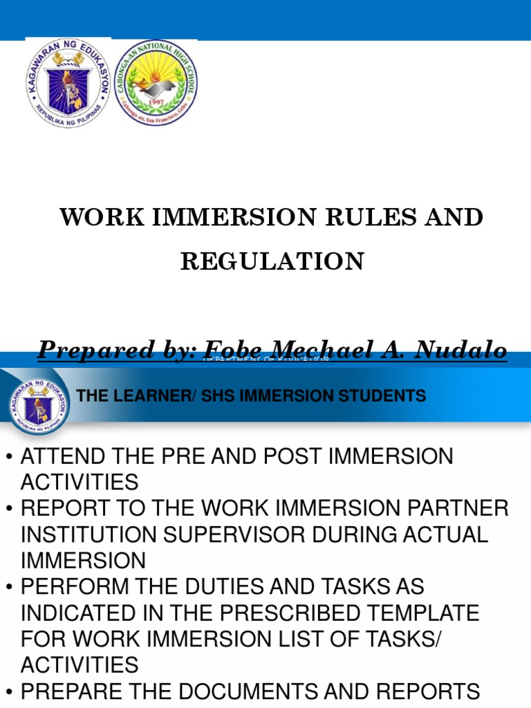 Work Immersion Rules and Regulation | PDF | Education Theory | Pedagogy