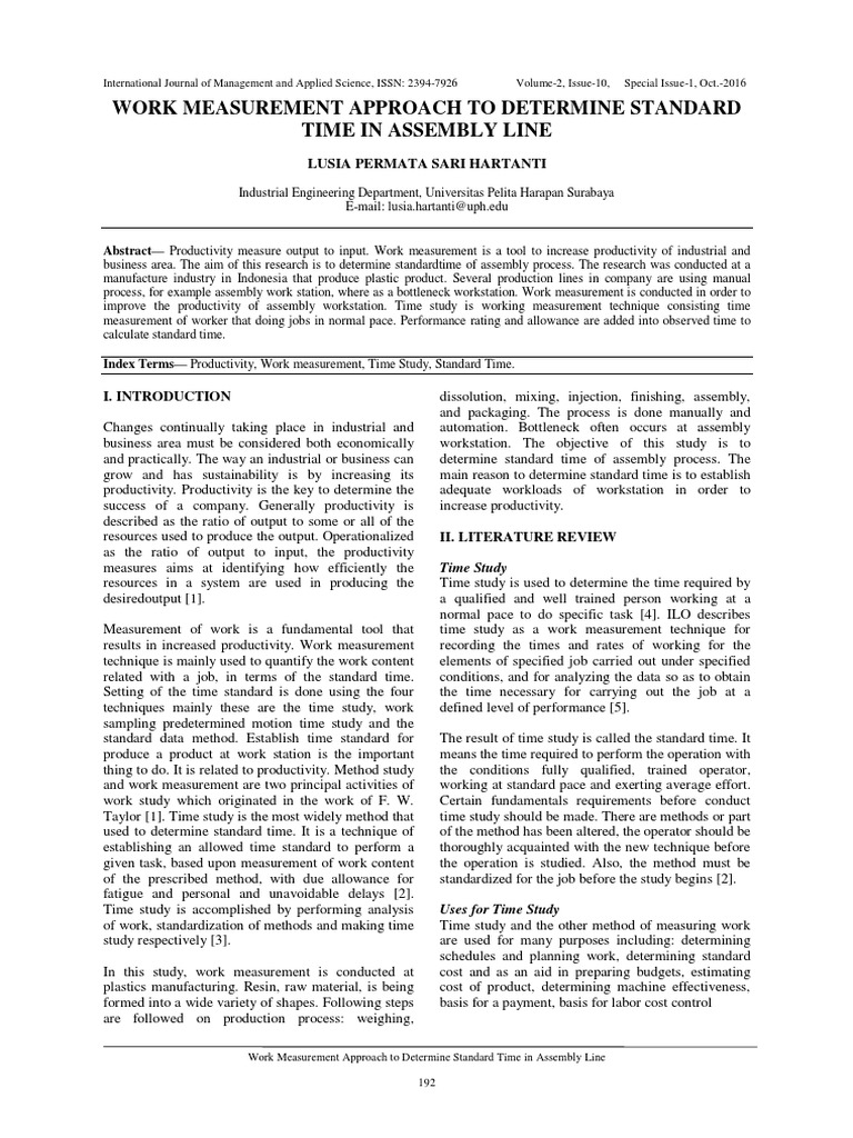 Standard Time in Assembly Line Measurement | PDF | Time | Business