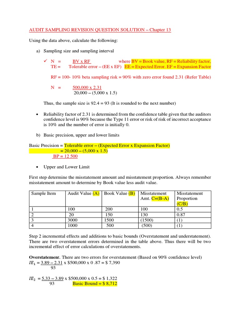 Audit Sampling Calculation Guide | PDF | Confidence Interval | Sample ...