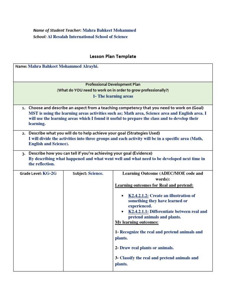 Real and Pretend Lesson | PDF | Lesson Plan | Learning